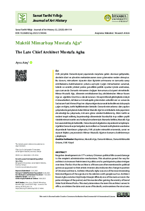 (PDF) Maktûl Mimarbaşı Mustafa Ağa* The Late Chief Architect Mustafa Agha