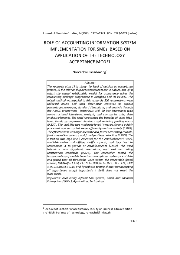 Pdf Role Of Accounting Information System Implementation For Smes Based On Application Of The