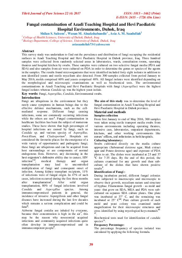 (PDF) Fungal contamination of Azadi Teaching Hospital and Hevi ...
