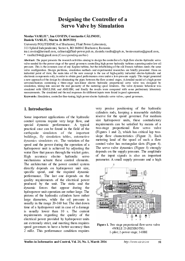 (PDF) Designing the Controller of a Servo Valve by Simulation
