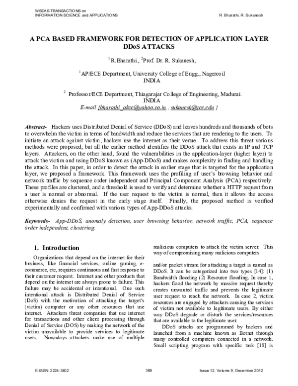 (PDF) A PCA BASED FRAMEWORK FOR DETECTION OF APPLICATION LAYER DDoS ATTACKS (PDF) A PCA BASED FRAMEWORK FOR DETECTION OF APPLICATION LAYER DDoS ATTACKS