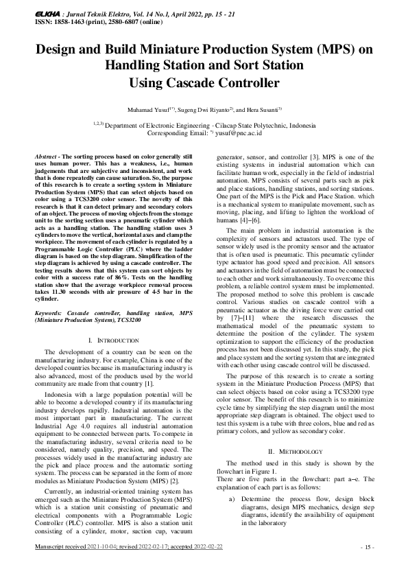 (PDF) Design and Build Miniature Production System (MPS) on Handling Station and Sort Station ...