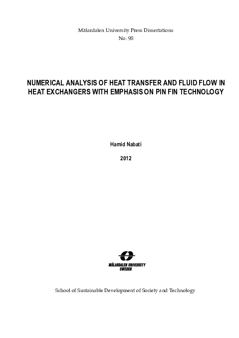 (PDF) Numerical Analysis of Heat Transfer and Fluid Flow in Heat Exchangers with Emphasis on Pin ...