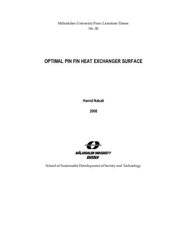 (PDF) Optimal Pin Fin Heat Exchanger Surface