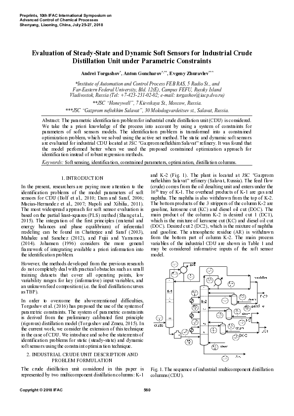 (PDF) Evaluation of Steady-State and Dynamic Soft Sensors for Industrial Crude Distillation Unit ...