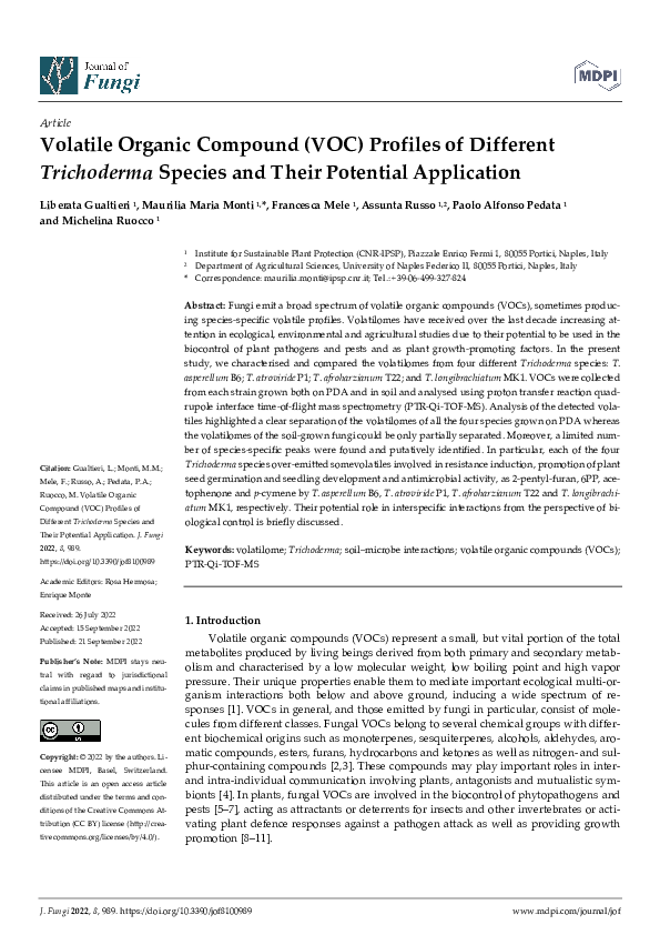 (PDF) Volatile Organic Compound (VOC) Profiles of Different Trichoderma Species and Their ...