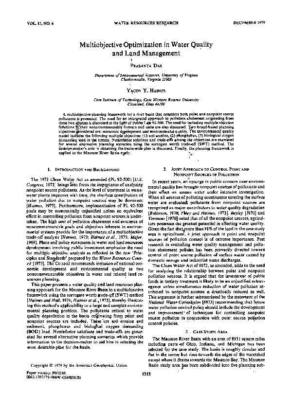 Pdf Multiobjective Optimization In Water Quality And Land Management