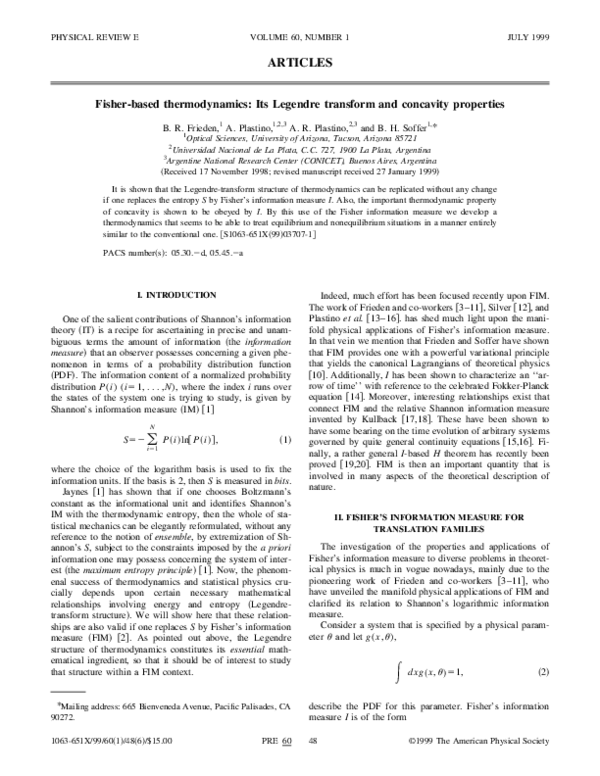 (PDF) Fisher-based thermodynamics: Its Legendre transform and concavity properties