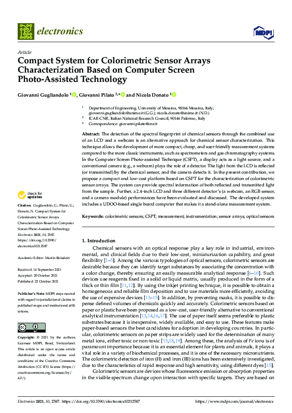 Pdf Compact System For Colorimetric Sensor Arrays Characterization Based On Computer Screen