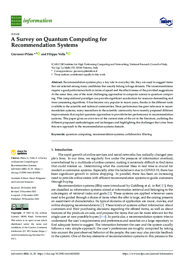 (PDF) A Survey on Quantum Computing for Recommendation Systems