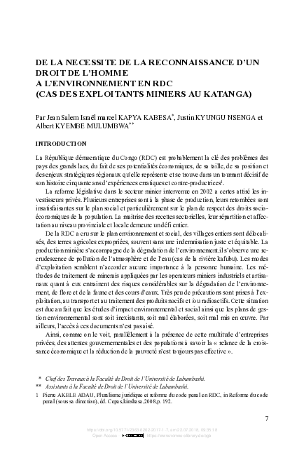 (PDF) De La Necessite De La Reconnaissance D’Un Droit De L’Homme A l ...