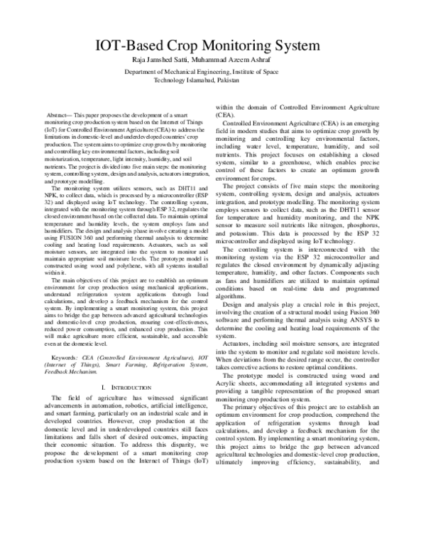 Pdf Iot Based Crop Monitoring System
