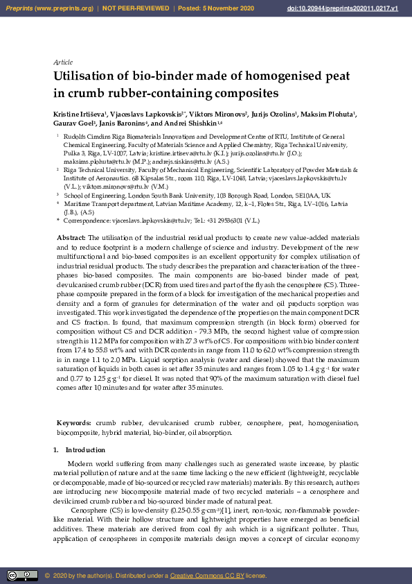 (PDF) Utilisation of Bio-binder Made of Homogenised Peat in Crumb ...