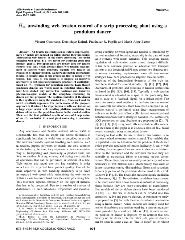 (PDF) H∞ unwinding web tension control of a strip processing plant using a pendulum dancer