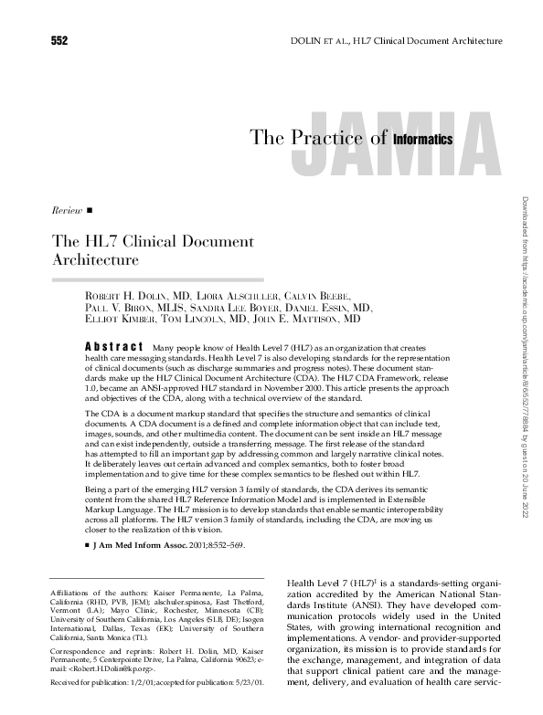 (PDF) The HL7 Clinical Document Architecture
