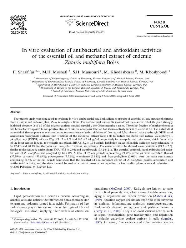 (PDF) In vitro evaluation of antibacterial and antioxidant activities of the essential oil and ...