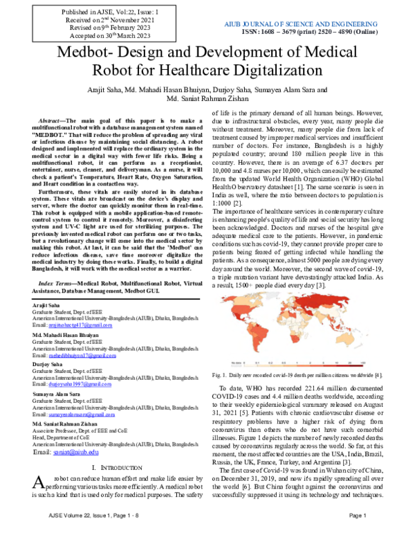 (PDF) Medbot- Design and Development of Medical Robot for Healthcare Digitalization