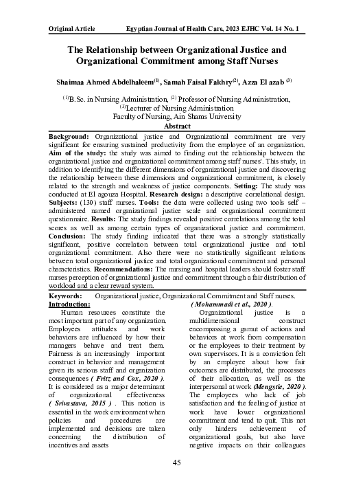 (PDF) The Relationship between Organizational Justice and Organizational Commitment among Staff ...