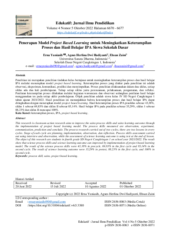 (PDF) Penerapan Model Project Based Learning untuk Meningkatkan Keterampilan Proses dan Hasil ...