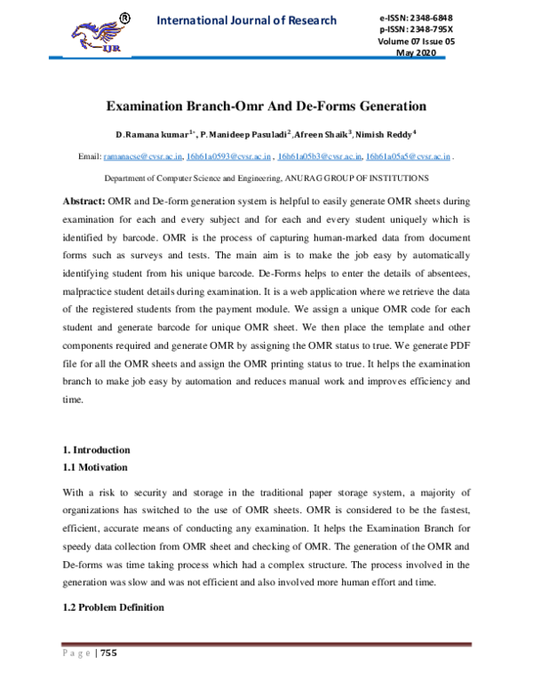 (PDF) Examination Branch-Omr And De-Forms Generation