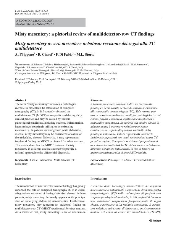 (PDF) Misty mesentery: a pictorial review of multidetector-row CT findings