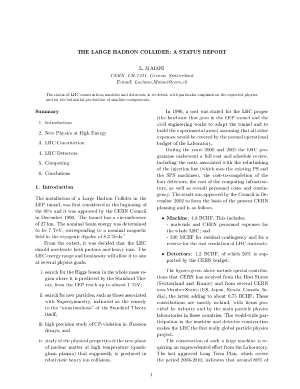 The Large Hadron Collider: A Status Report