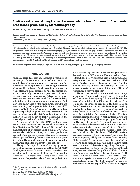 Pdf In Vitro Evaluation Of Marginal And Internal Adaptation After Occlusal Stressing Of