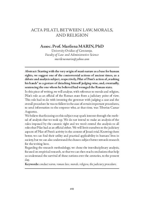 (PDF) Acta Pilati, Between Law, Morals, and Religion