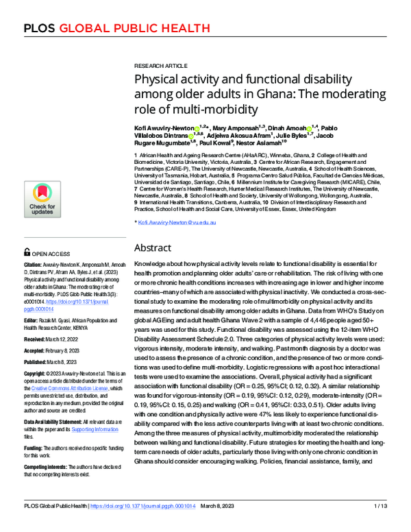 (PDF) Physical activity and functional disability among older adults in Ghana: The moderating ...