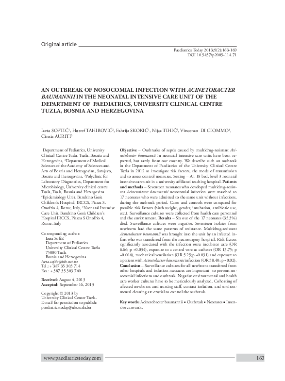 (PDF) An outbreak of nosocomial infection with Acinetobacter baumannii ...