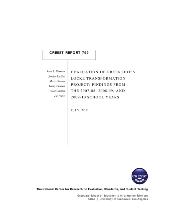 (PDF) Evaluation of Green Dot's Locke Transformation Project: Findings ...