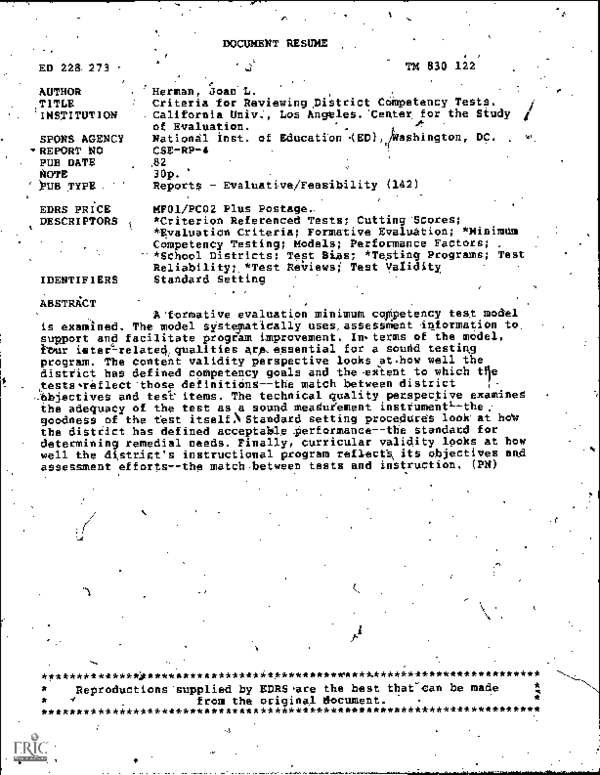 (PDF) Criteria for Reviewing District Competency Tests