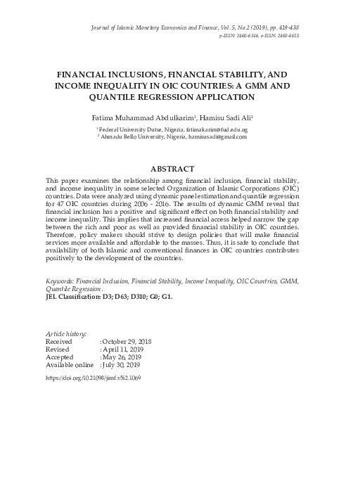 (PDF) Financial Inclusions, Financial Stability, and Income Inequality in Oic Countries: A GMM ...