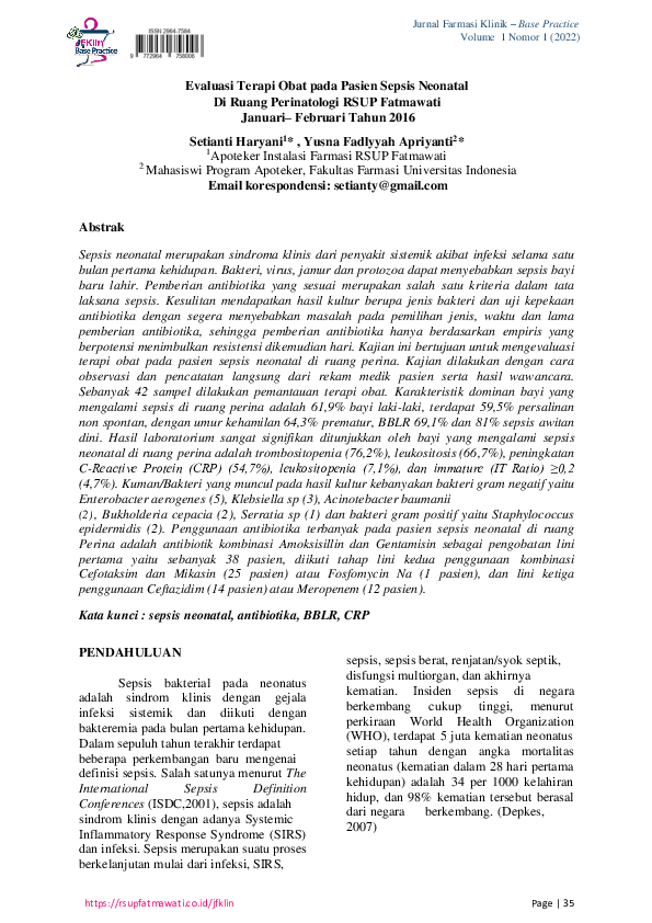 (PDF) Evaluasi Terapi Obat pada Pasien Sepsis Neonatal Di Ruang ...