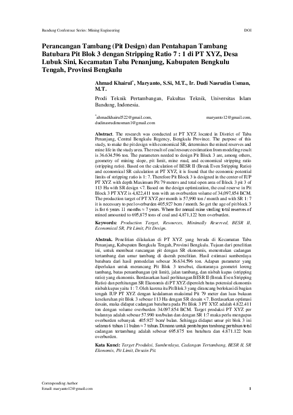 (PDF) Perancangan Tambang (Pit Design) dan Pentahapan Tambang Batubara ...