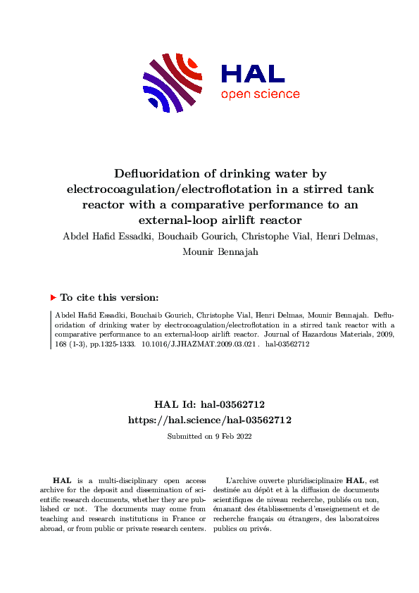 (PDF) Defluoridation of drinking water by electrocoagulation ...