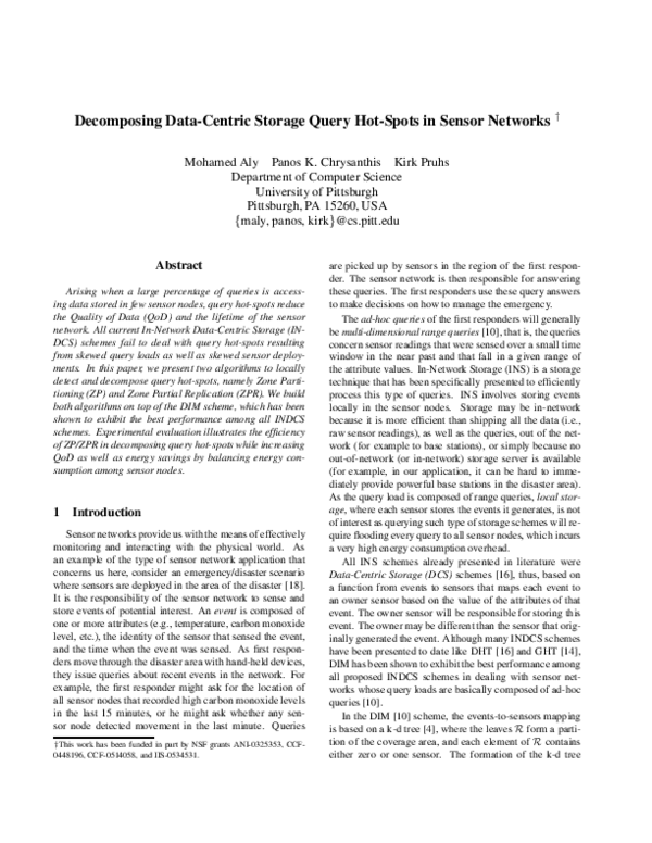 (PDF) Decomposing Data-Centric Storage Query Hot-Spots in Sensor Networks