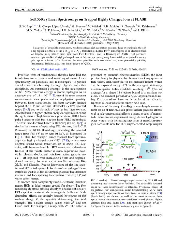 (PDF) Soft X-Ray Laser Spectroscopy on Trapped Highly Charged Ions at FLASH
