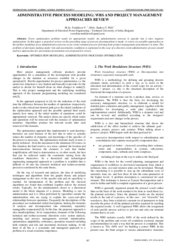 (PDF) Administrative Process Modeling: WBS and Project Management Approaches Review