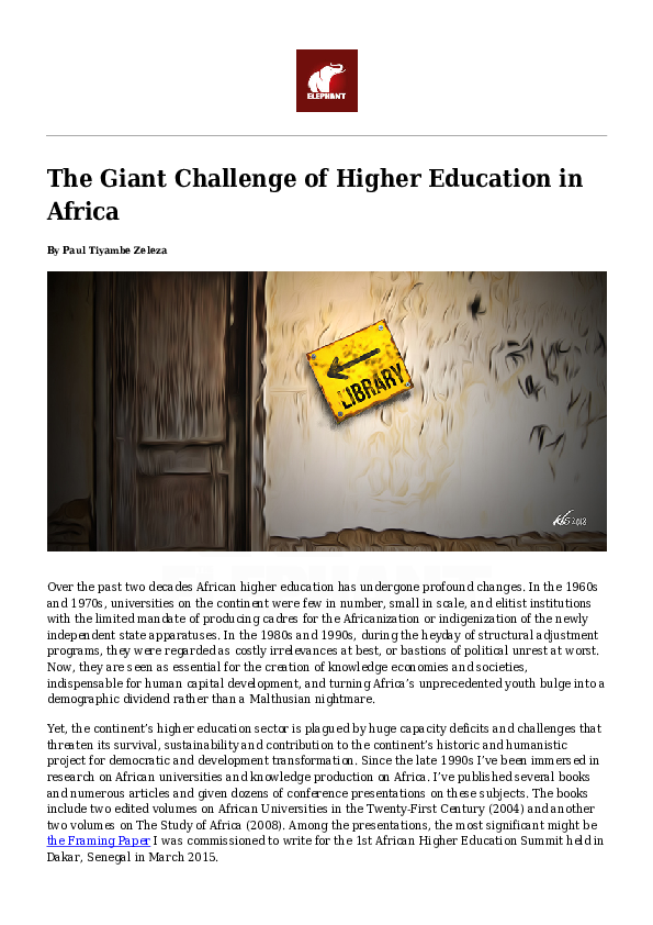 (PDF) The Giant Challenge of Higher Education in Africa