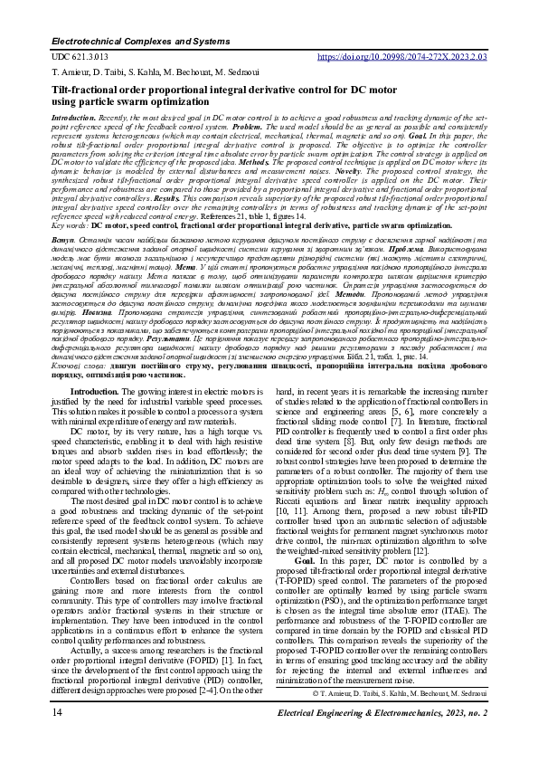 Pdf Tilt Fractional Order Proportional Integral Derivative Control For Dc Motor Using Particle