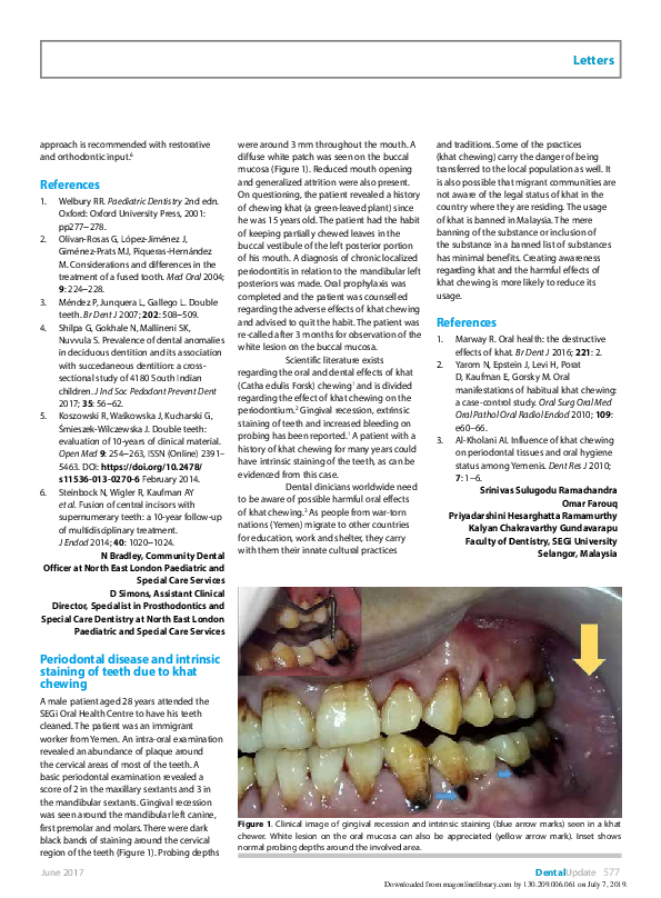 (PDF) Periodontal disease and intrinsic staining of teeth due to khat ...