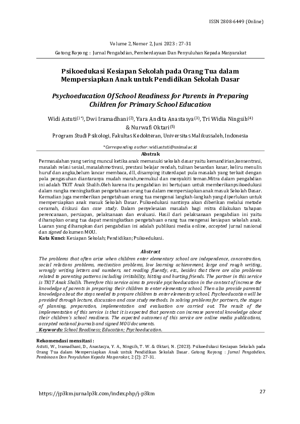 (PDF) Psikoedukasi Kesiapan Sekolah pada Orang Tua dalam Mempersiapkan Anak untuk Pendidikan ...