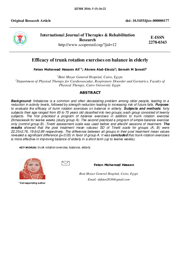 (PDF) Efficacy of trunk rotation exercises on balance in elderly