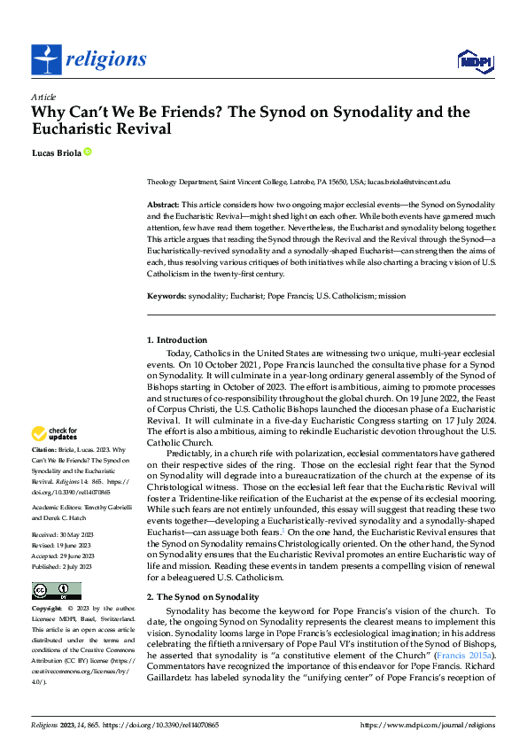 (PDF) “Why Can’t We Be Friends? The Synod on Synodality and the ...