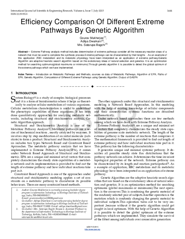 (PDF) Efficiency Comparison Of Different Extreme Pathways By Genetic ...