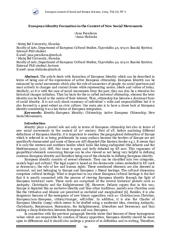 (PDF) European Identity Formation in the Context of New Social Movements