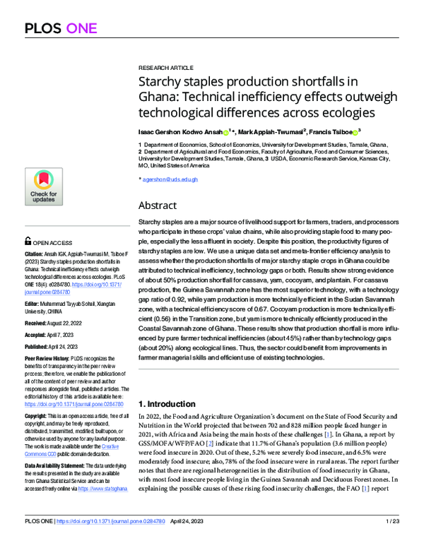 (PDF) Starchy staples production shortfalls in Ghana: Technical ...