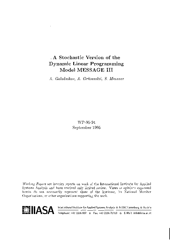 Pdf A Stochastic Version Of The Dynamic Linear Programming Model Message Iii
