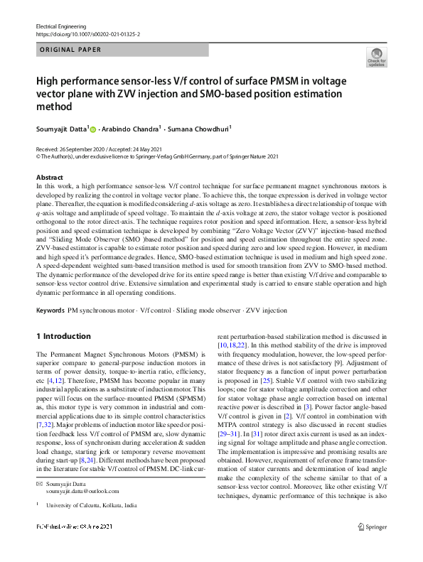 (PDF) High performance sensor-less V/f control of surface PMSM in ...